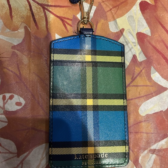 kate spade | Other | Kate Spade Blue And Green Plaid Name Tag Holder ...